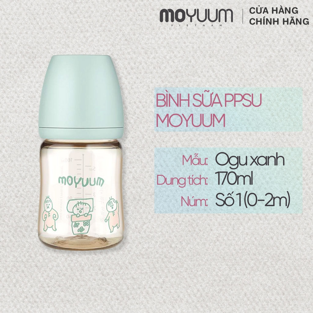 Bình sữa PPSU Moyuum - Ogu xanh - 170ml - Kèm núm 1 | Shopee Việt Nam