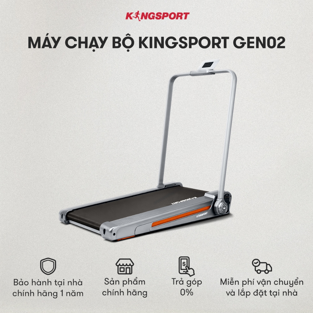 Máy chạy bộ KINGSPORT Gen 02 nhỏ gọn, tốc độ tối đa 8km/h, khung sườn ...