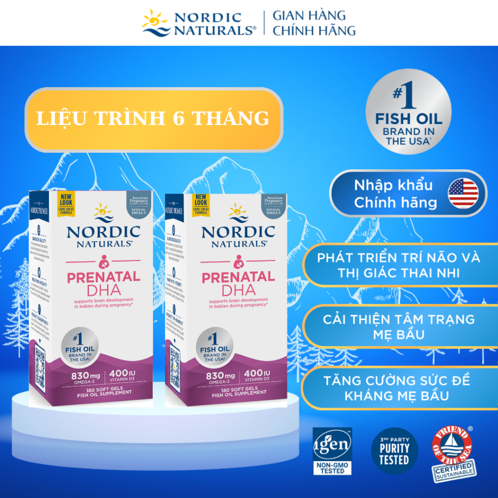 [Liệu trình 6 tháng] Combo 2 hộp DHA bầu H/180v Nordic Naturals ...