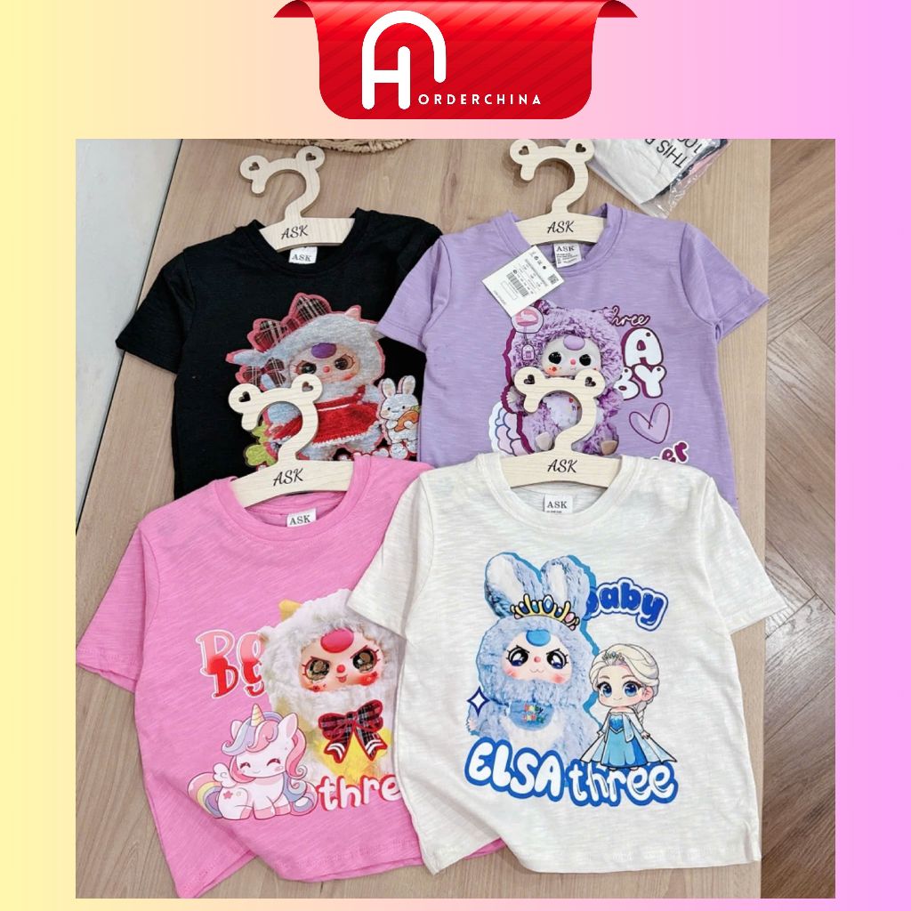 Set 4 áo phông baby three cho bé gái kết hợp với các nhân vật hoạt hình ...