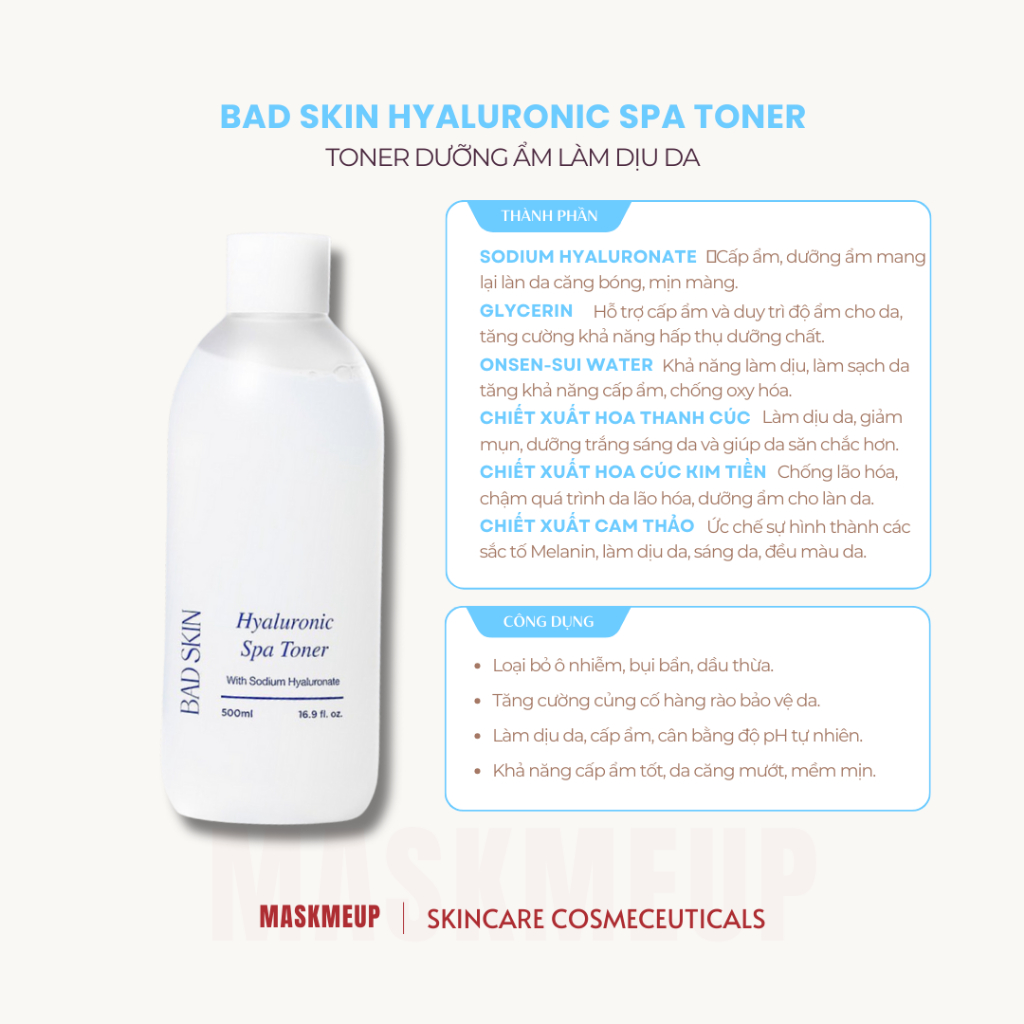 TONER BAD SKIN HYALURONIC SPA dưỡng ẩm cấp nước làm dịu da siêu lành ...
