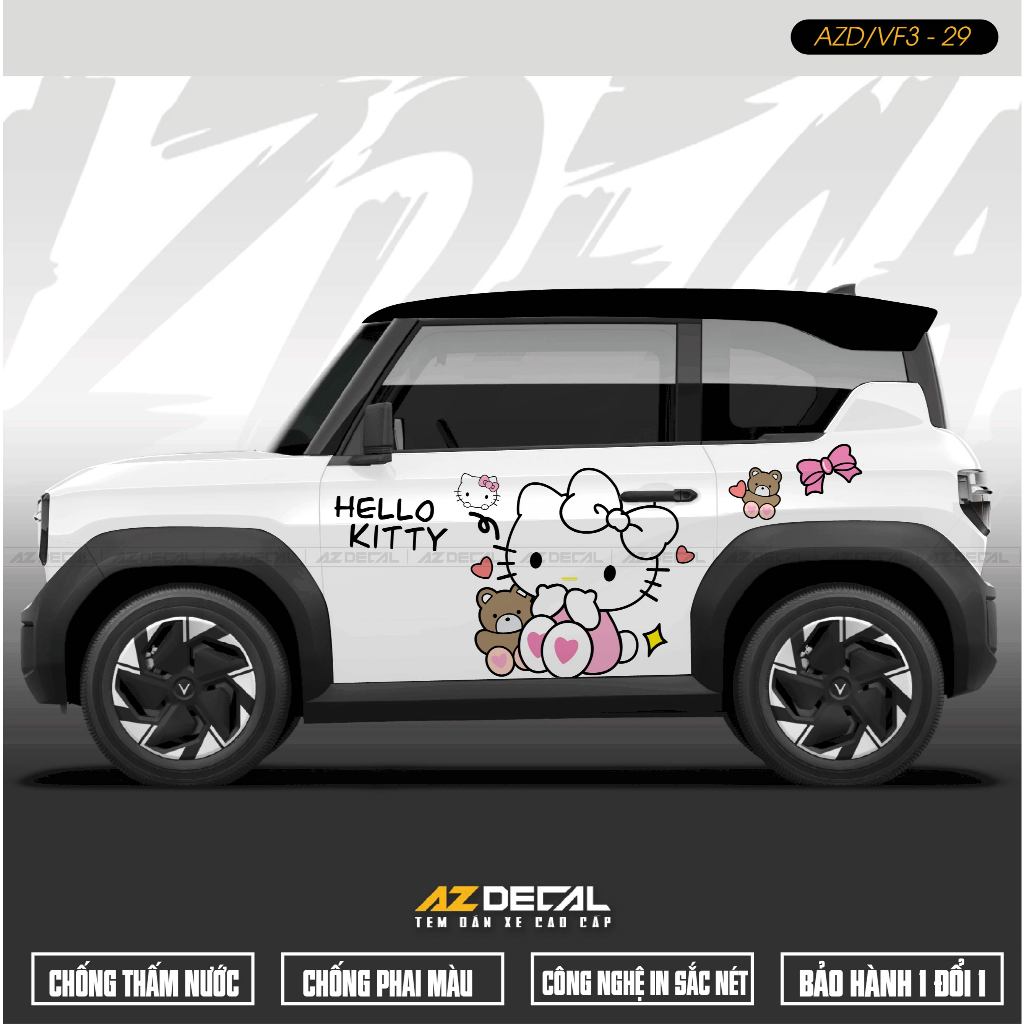 Tem Dán Xe VF3 Mẫu Hello Kitty | VF3-29 | Tem VF3 Chất Liệu Decal Cao ...