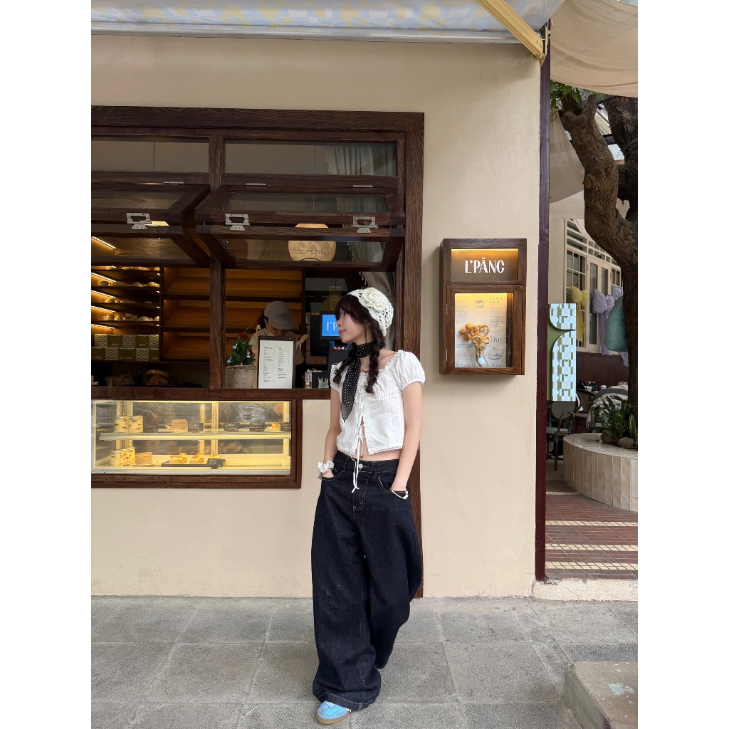 Q601-QUẦN JEANS TRƠN ỐNG RỘNG CHỈ NỔI | Shopee Việt Nam