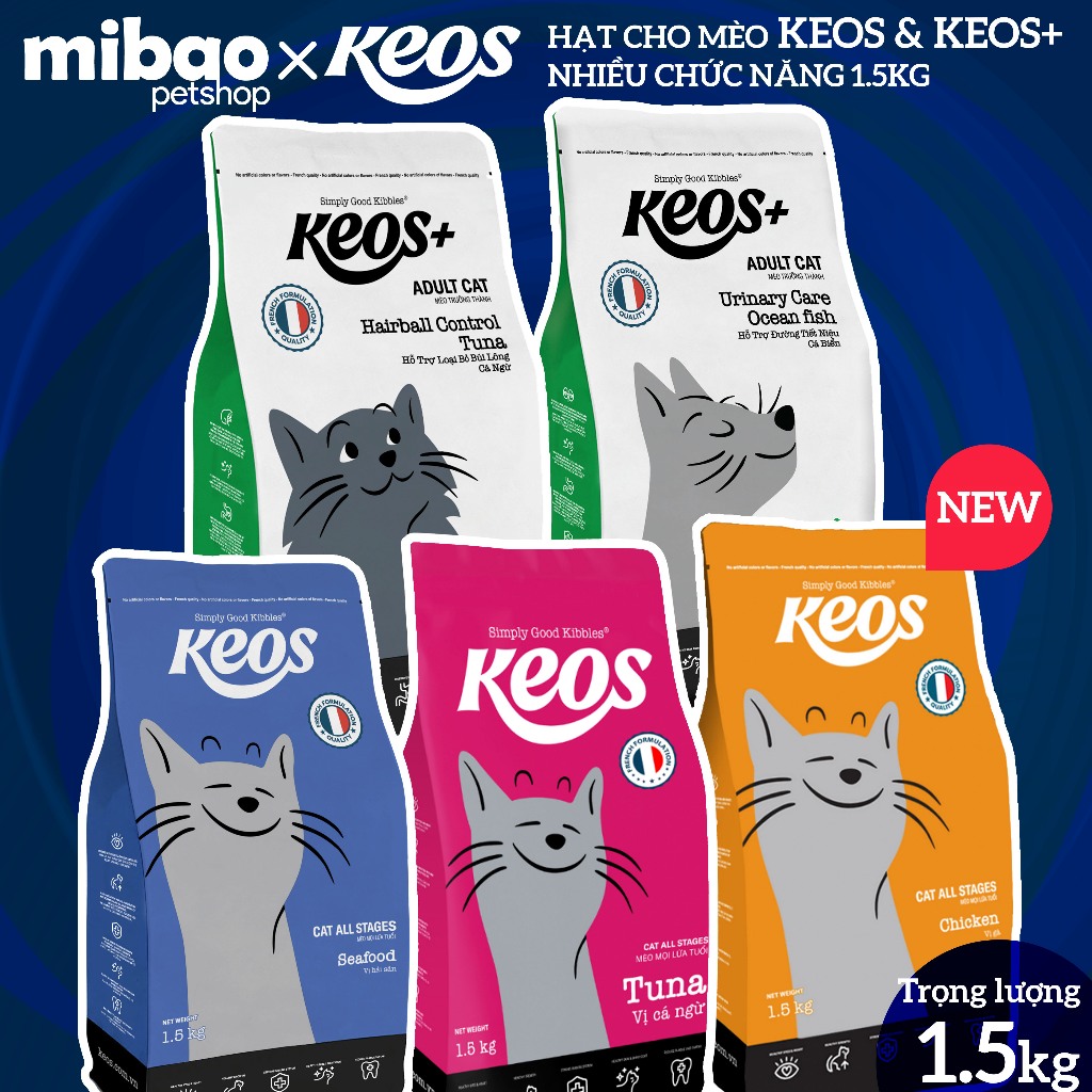 (1.5kg) Thức ăn hạt cho mèo KEOS - Hỗ trợ tiêu búi lông - Đường tiết niệu - Hải sản - Mibao Pet ...