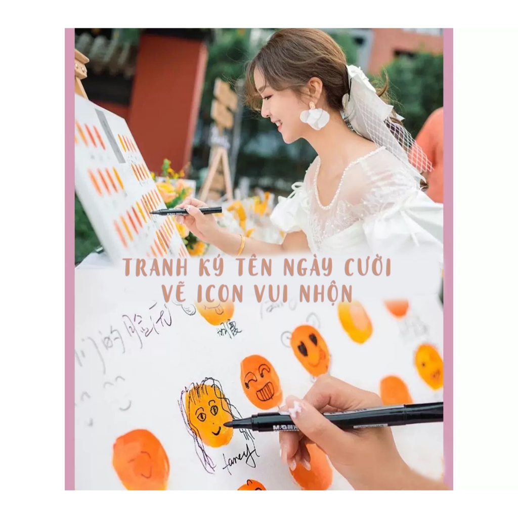 Tranh ký tên vẽ icon vui nhộn ngày cưới, tranh ký tên wedding | Shopee ...