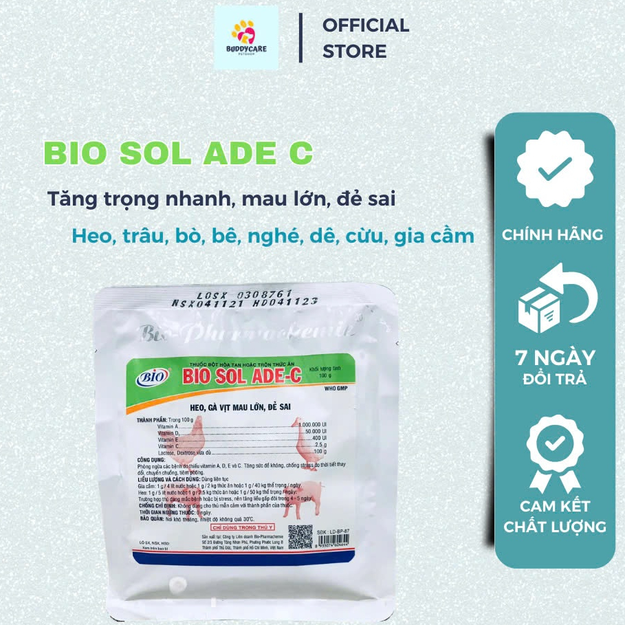 BIO SOL ADE C Gói 100gr – Bổ Sung Vitamin Giúp Gia Súc,Gia Cầm Tăng Đề ...