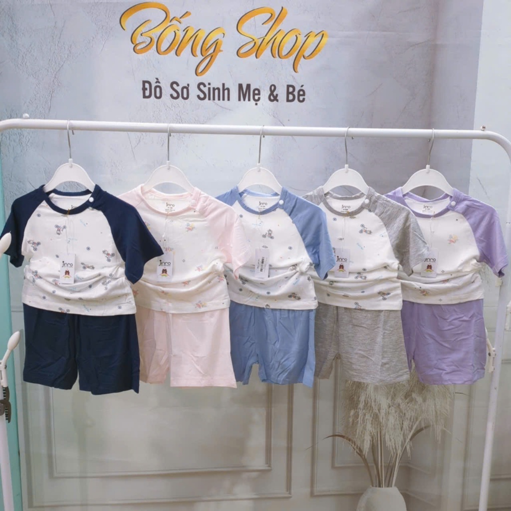 Bộ quần áo Jinro cộc tay mùa hè cổ tròn cúc vai cotton lạnh mát co giãn 4 chiều cho bé trai gái ...
