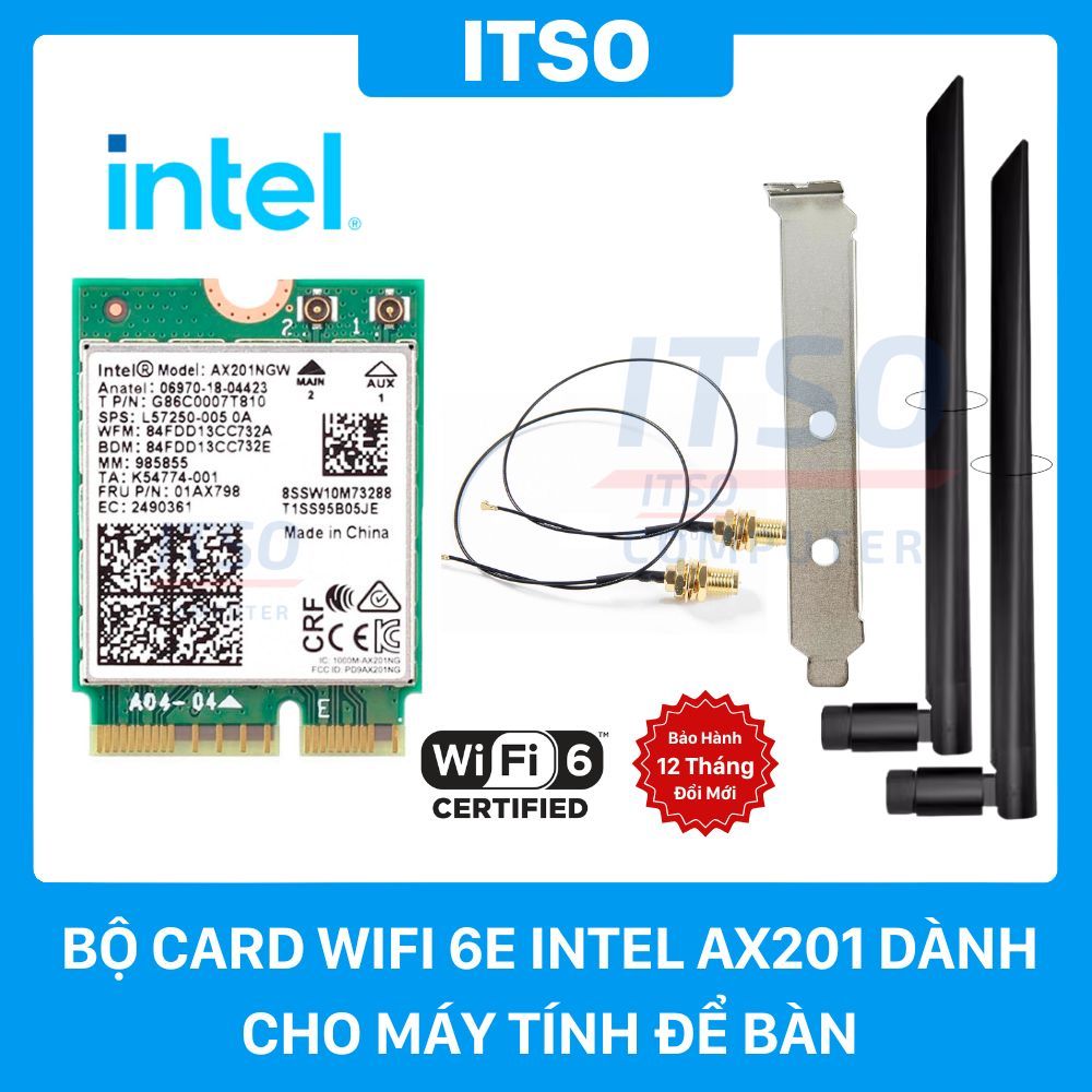 Bộ Card Wifi AX201 Intel M2 Dành Cho Máy Tính Để Bàn Dùng CPU Intel Thế Hệ 10 Trở Lên Hỗ Trọ ...