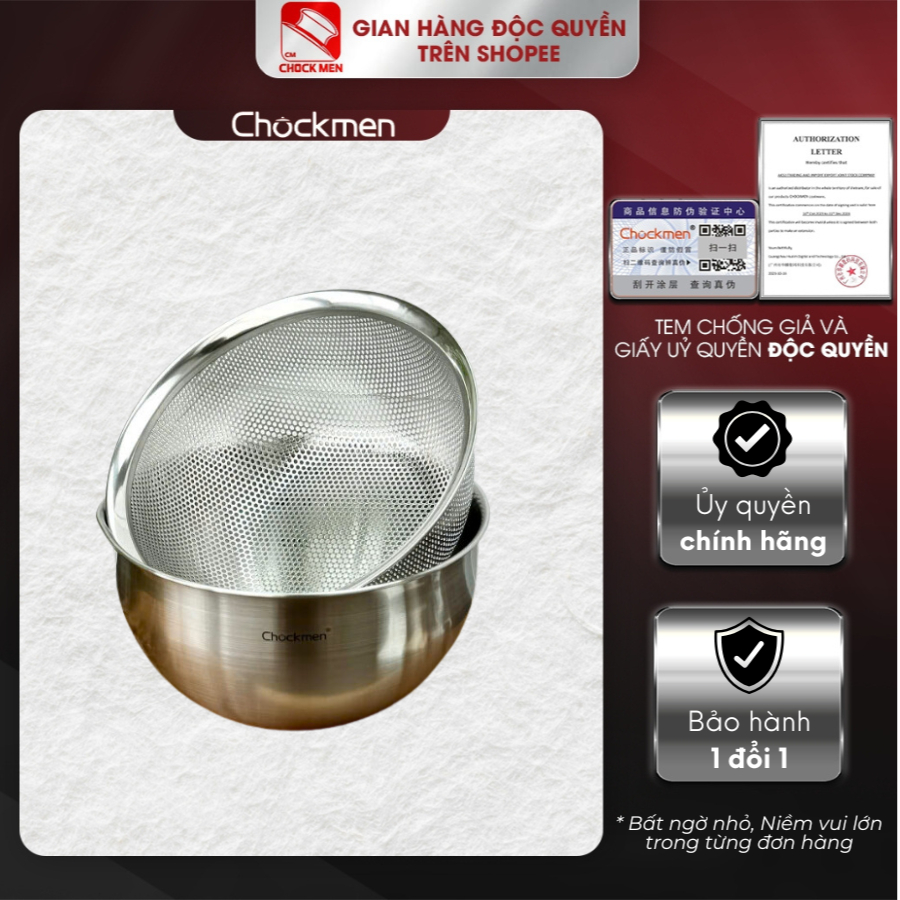 Set rổ chậu inox Chockmen 19-22-25-28cm inox 18/10 cao cấp chậu rửa đựng đồ đa năng (CKM251/254 ...