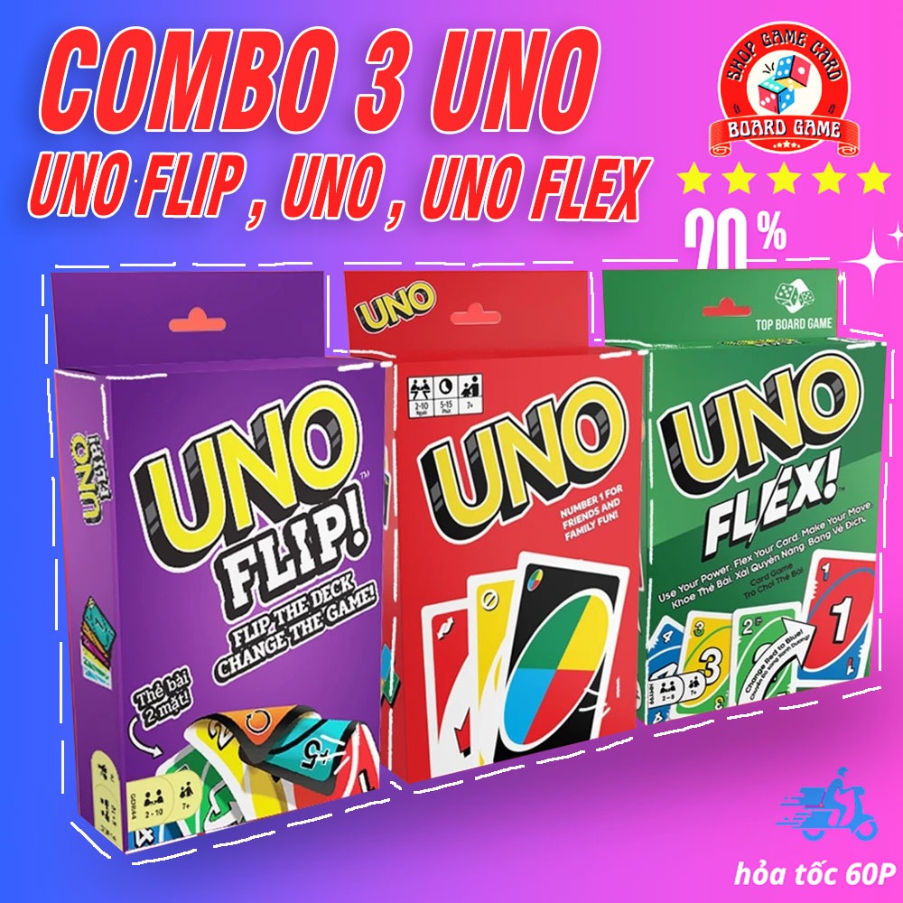 COMBO 3 UNO FLIP, UNO, UNO Flex 330 thẻ bài UNO boardgame vui vẻ cho ...