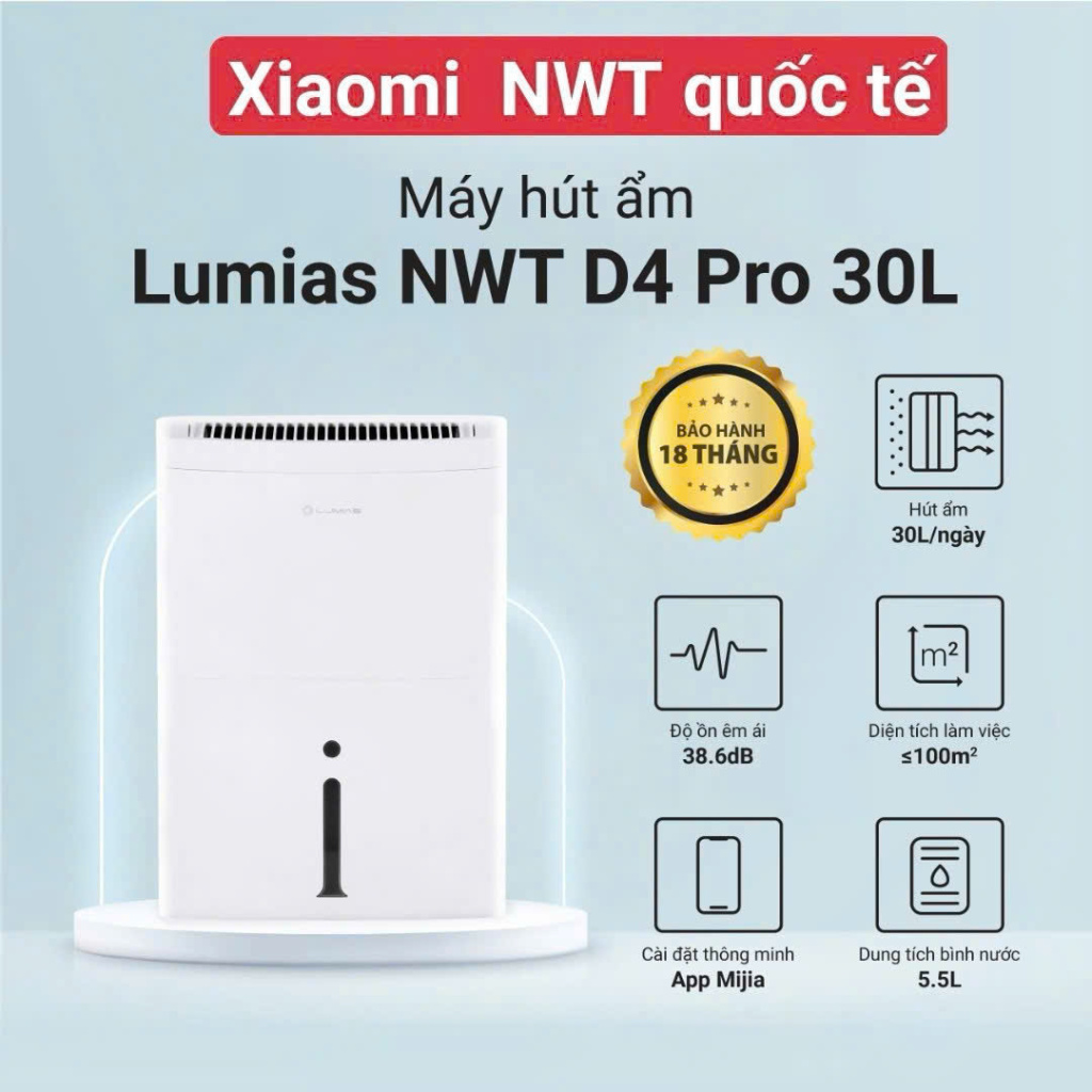Máy hút ẩm Xiaomi Lumias NWT D4 Pro 30L/Lumias 35L (bản quốc tế)– Công suất mạnh mẽ 490W, Kết ...