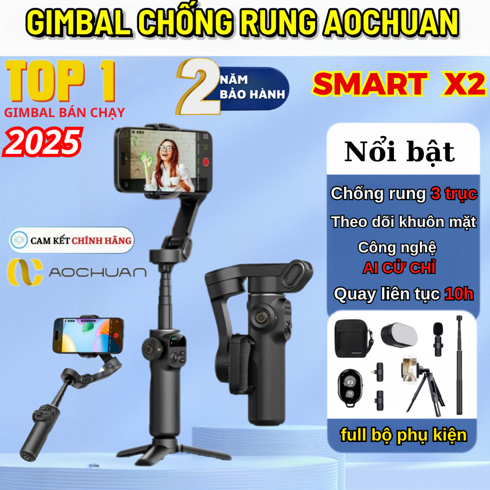 Gimbal chính hãng AOCHUAN Smart X2, Gimbal chống rung cho điện thoại nâng cấp 2025 | Shopee Việt Nam