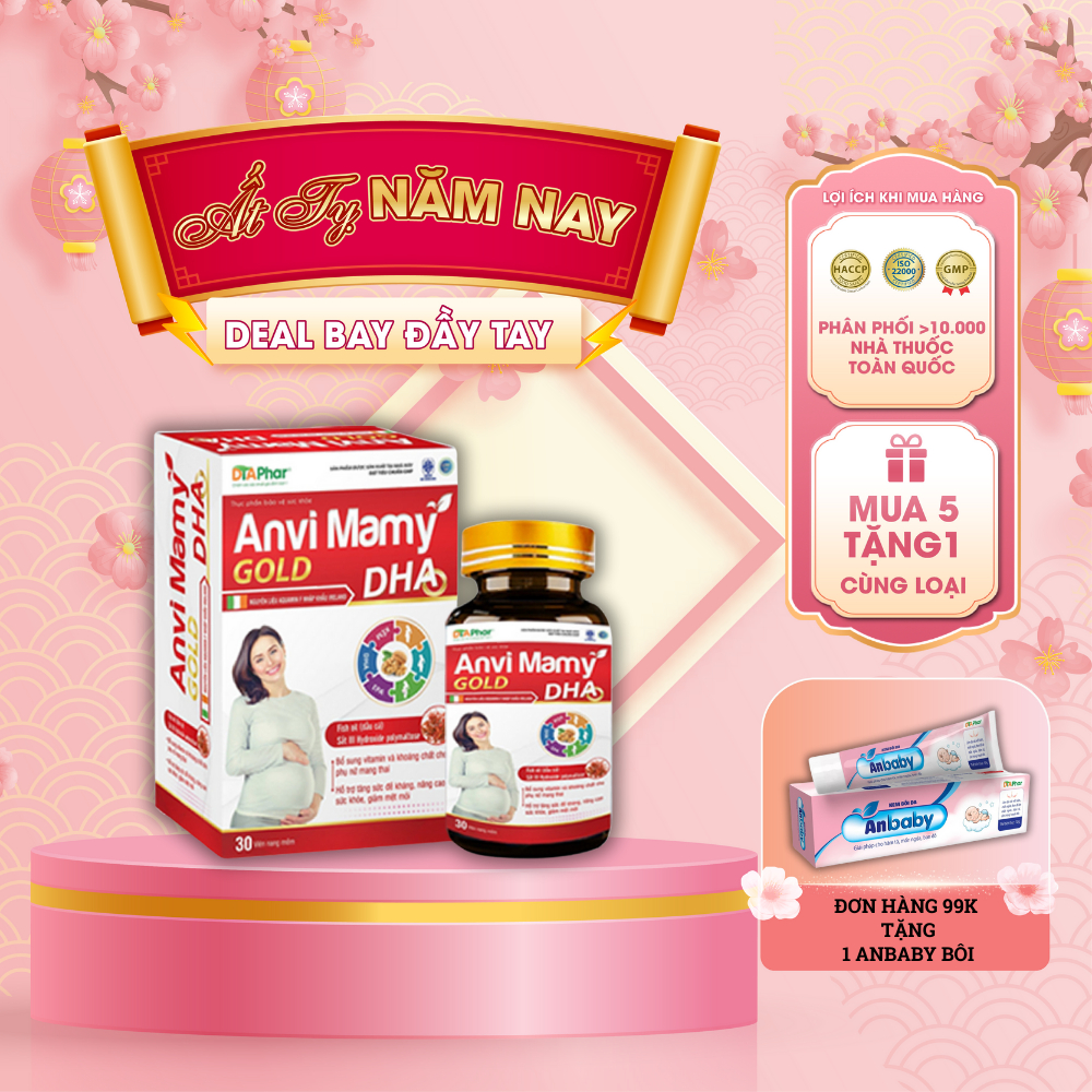 Viên uống Anvi Mamy Gold DHA Bổ sung vitamin và khoáng chất tăng đề kháng cho phụ nữ mang thai ...