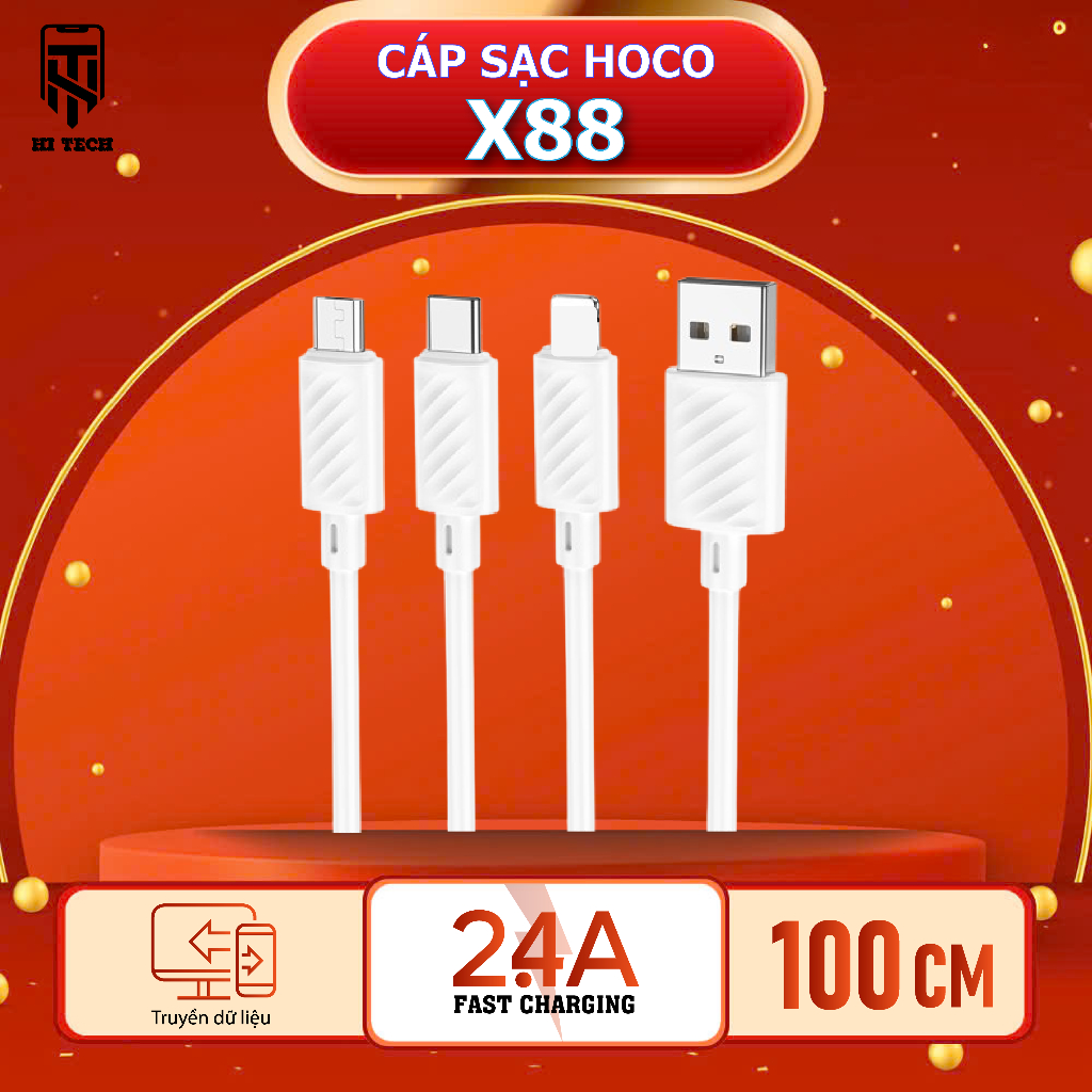 Cáp sạc nhanh, dây sạc Hoco X88, hỗ trợ sạc nhanh 2.4A truyền dữ liệu từ USB sang type c - micro ...