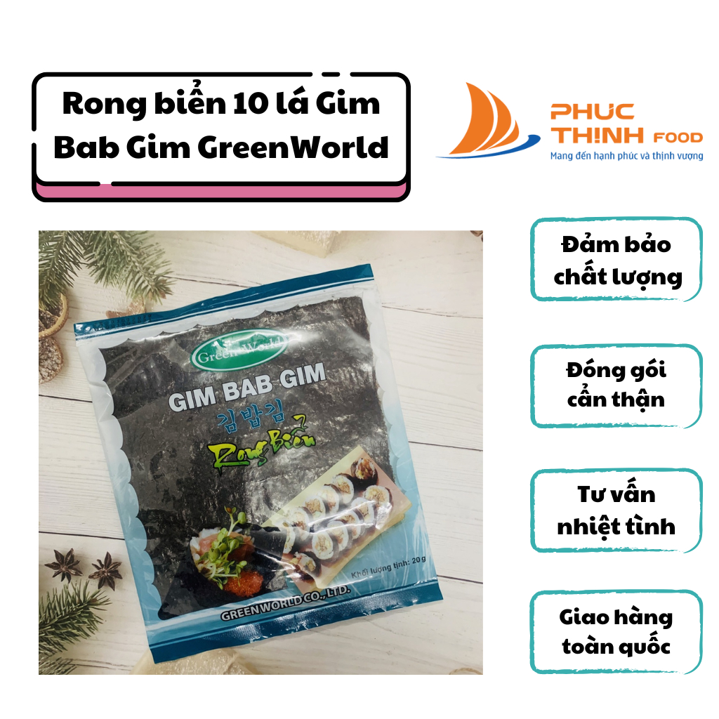 Rong biển cuộn cơm Hàn Quốc Gim Bab Gim, set 10 lá kim Green World ...