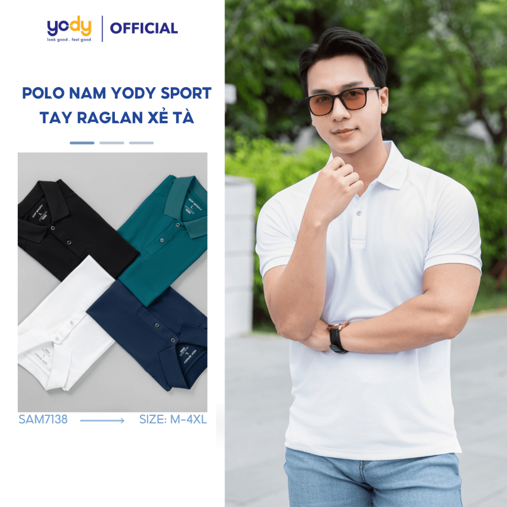 Áo polo nam Yody sport áo thun có cổ áo thể thao, tay raglan, vải xốp ...