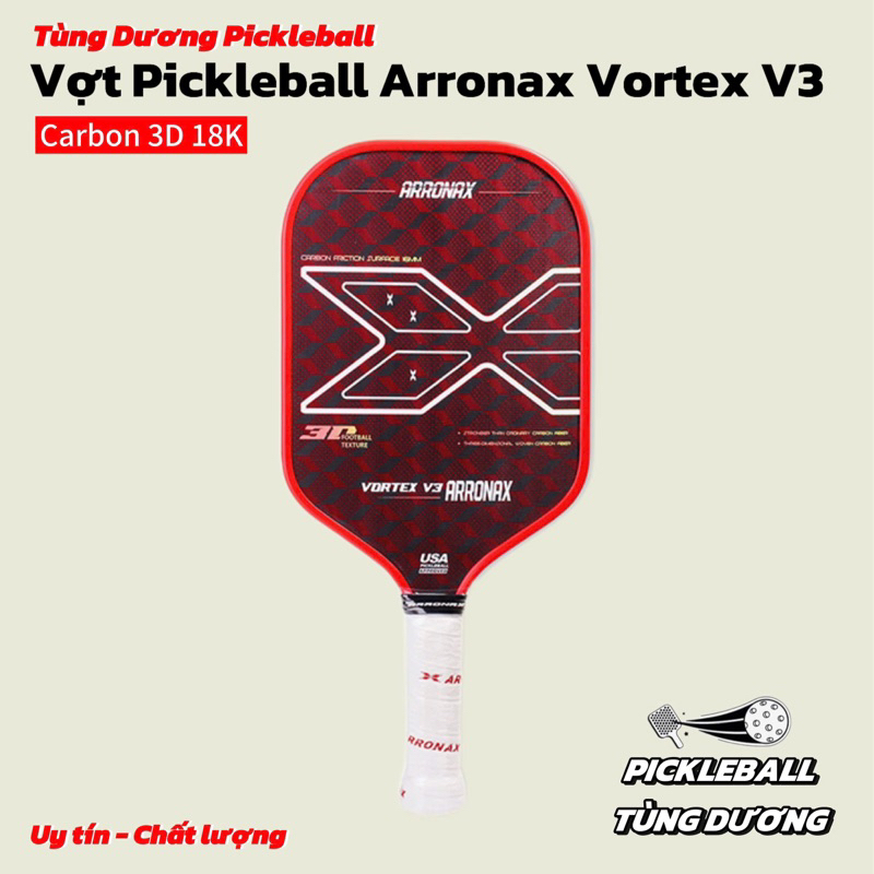 Vợt Pickleball ARRONAX VORTEX V3 Carbon 3D 18k Màu Đỏ Độ Dày 16mm Chính Hãng | Shopee Việt Nam
