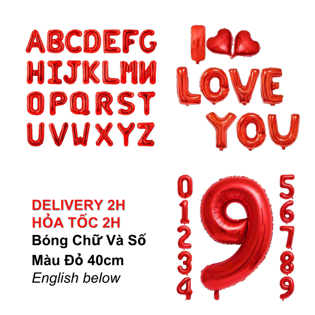 Bong Bóng Số, Chữ Cái Màu Đỏ 40cm Trang Trí Valentine - 40cm Red Number ...
