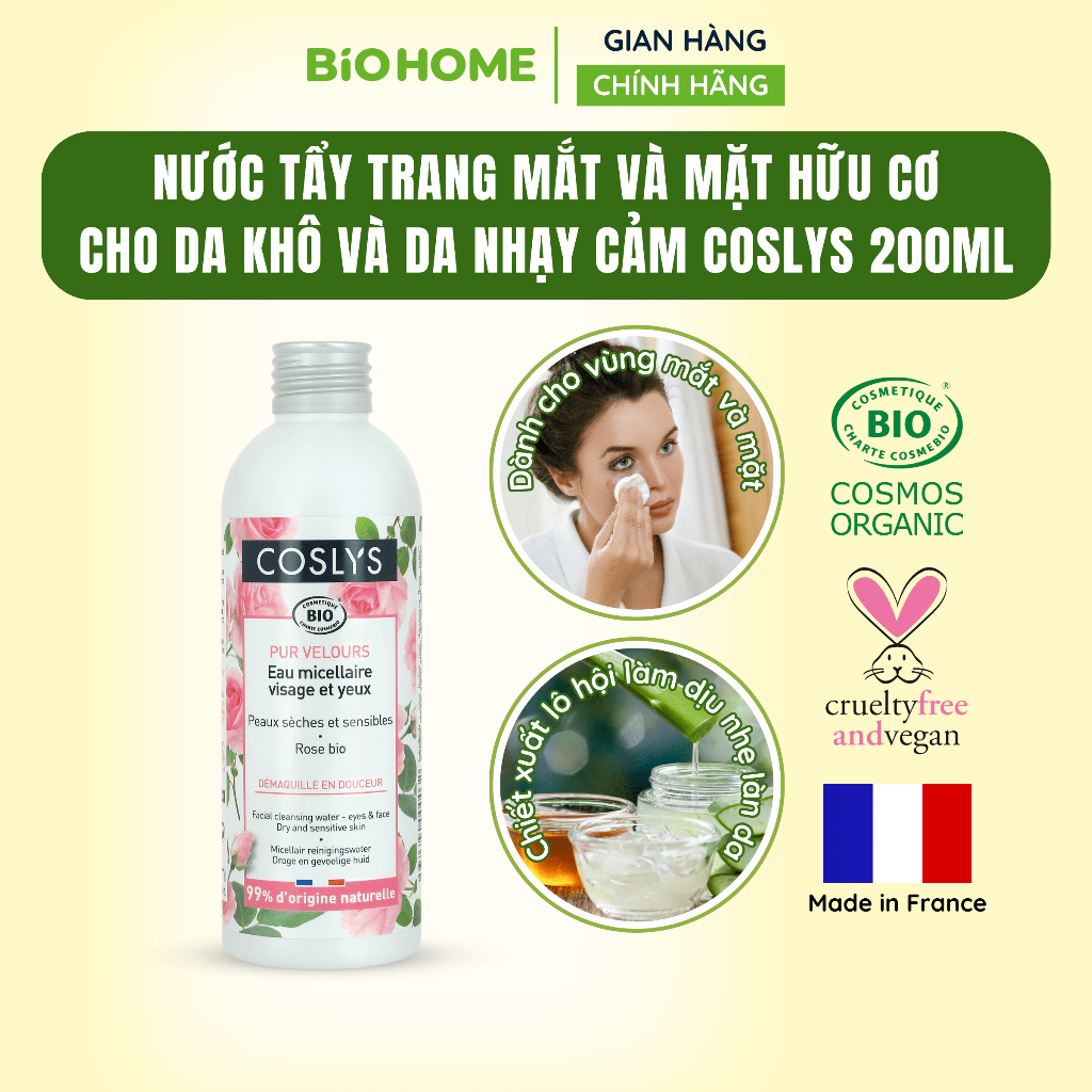 Nước tẩy trang mắt và mặt hữu cơ cho da khô và nhạy cảm Coslys (200ml) | Shopee Việt Nam