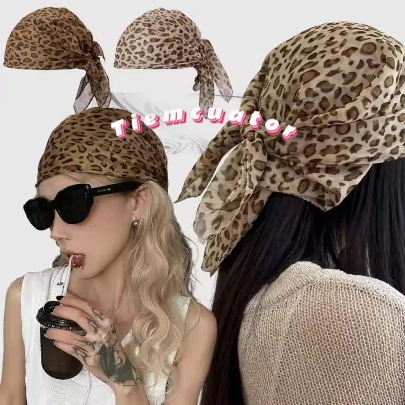 Khăn Trùm Đầu kiểu Turban Bandana Y2K hoạ tiết retro da beo phụ kiện ...