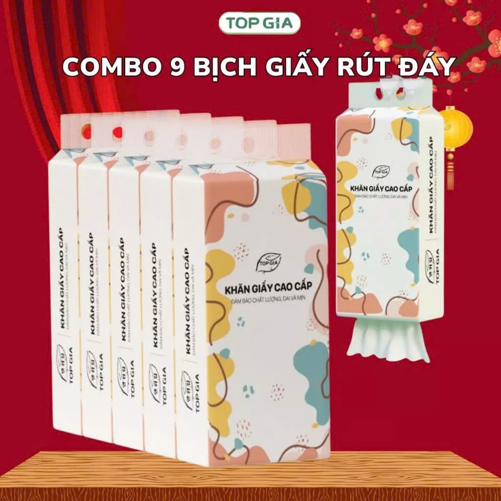 Giấy ăn Top Gia Thùng 9 bịch tặng 3 móc treo Khăn giấy vệ sinh treo tường Top Gia thùng 9 bịch ...