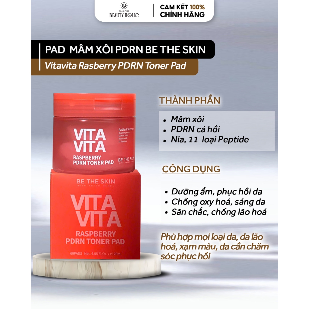 Toner pad mâm xâm, PDRN cá hồi BE THE SKIN VITAVITA RASPBERRY PDRN ...