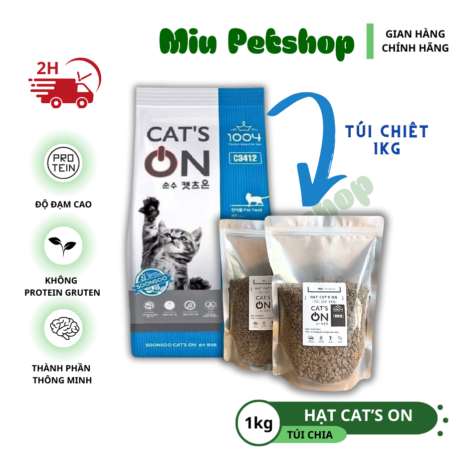 Hạt cho mèo Cats On Chi.a Túi 1kg, Hạt cho mèo mọi lứa tuổi Cat On xuất ...