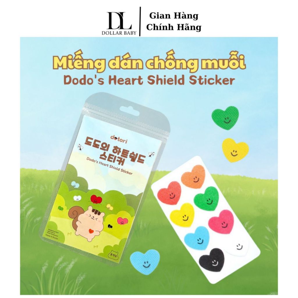 Set 8 sticker dán chống muỗi, côn trùng Dotori Trái tim cho Bé và Gia ...