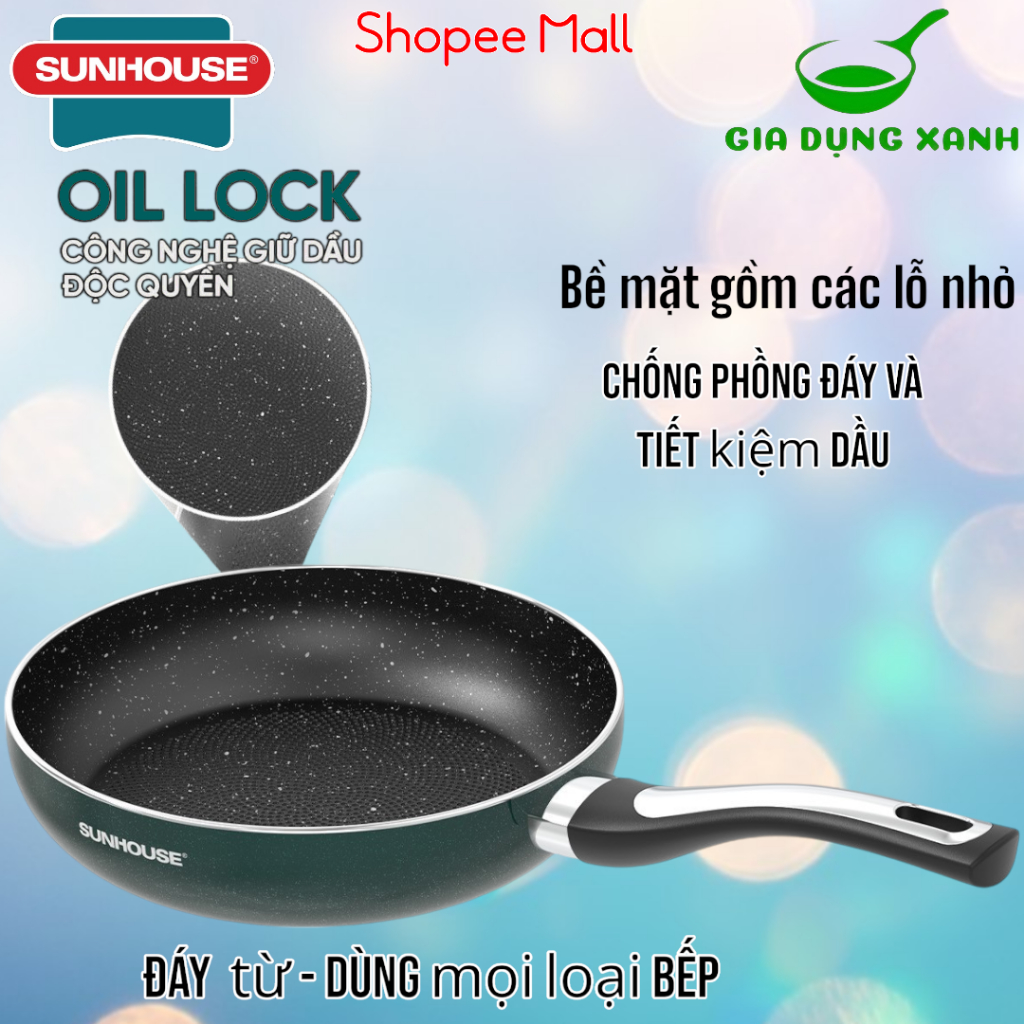 Chảo chống dính vân đá đáy từ Sunhouse 20-24-26-28-30CM dùng với mọi loại bếp- hàng chính hãng ...