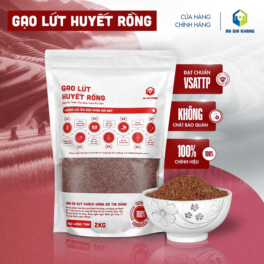 Gạo Lứt Huyết Rồng AGKF (An Gia Khang Food) - Lúa Mùa (Túi 400g, 1kg, 2kg) | Shopee Việt Nam