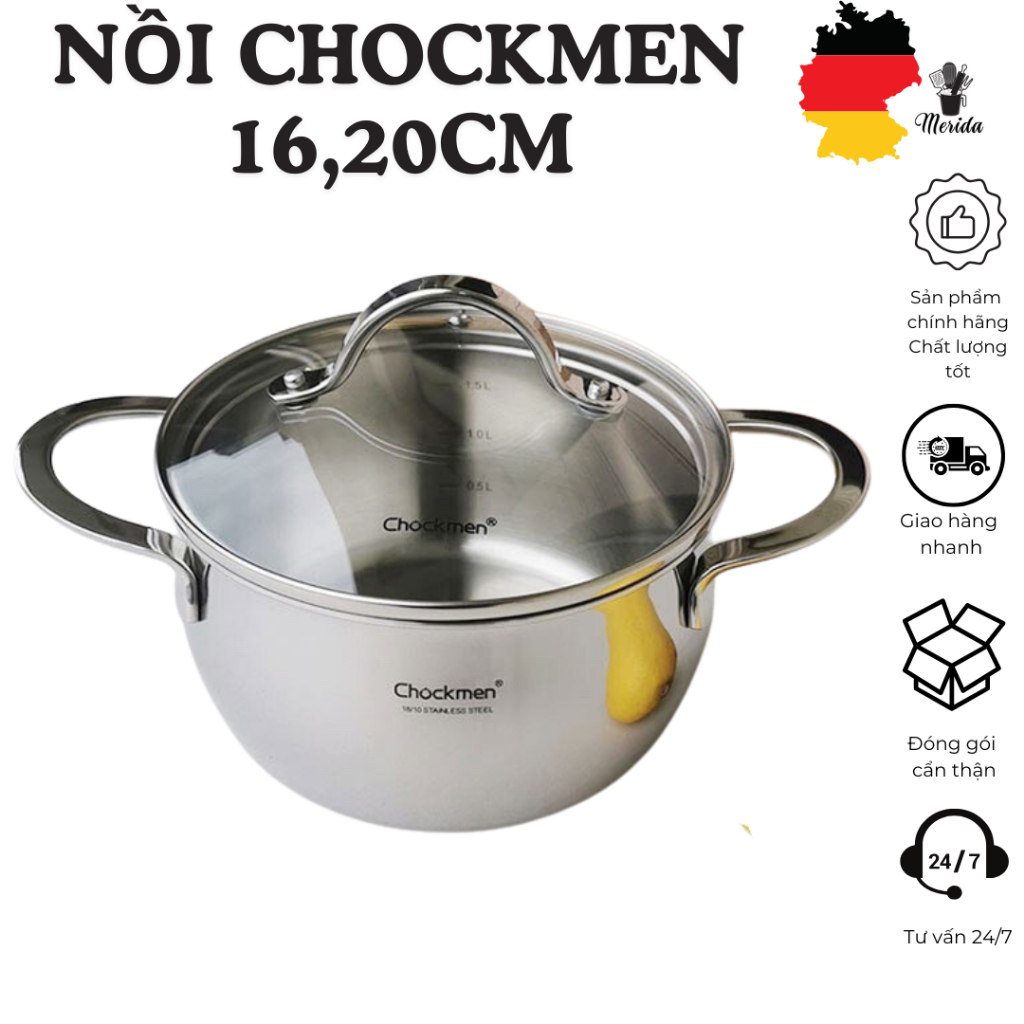 Nồi CHOCKMEN 16 cm và 20cm, nồi inox, nồi đúc nguyên khối, nồi bếp từ ...