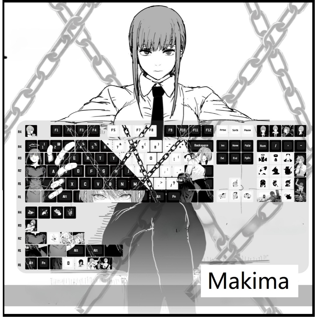 Keycap Chainsaw Man Makima thick PBT xuyên led in dyesub 5 mặt 133 phím ...