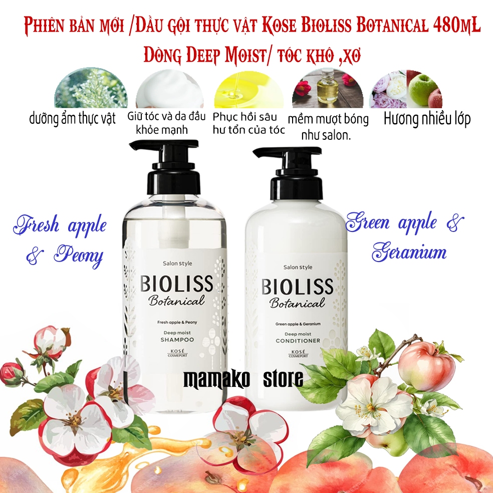 (HCM) Phiên bản mới /Dầu gội thực vật Kose Bioliss Botanical 480mL (bản Salon Style NEW) Dòng ...