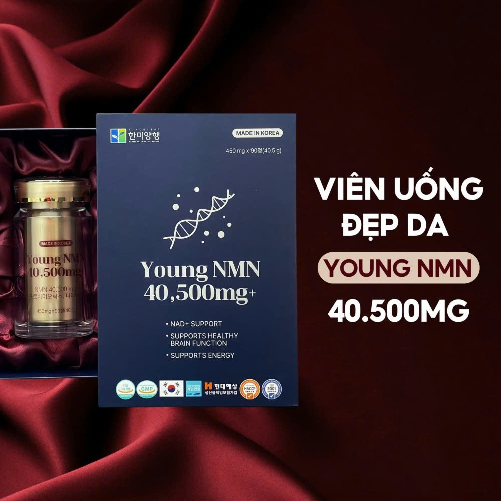 [Mẫu mới] Viên Uống Young NMN 40.500mg - hộp 90 viên - trẻ hóa cơ thể, hồi sinh làn da và sức ...