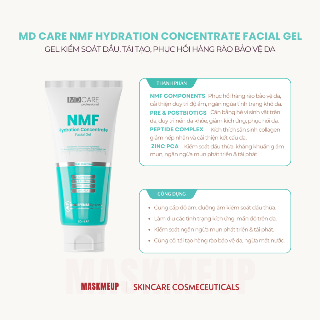 Gel Kiểm Soát Dầu, Tái Tạo Và Phục Hồi Hàng Rào Bảo Vệ Da MD CARE NMF Hydration Concentrate ...
