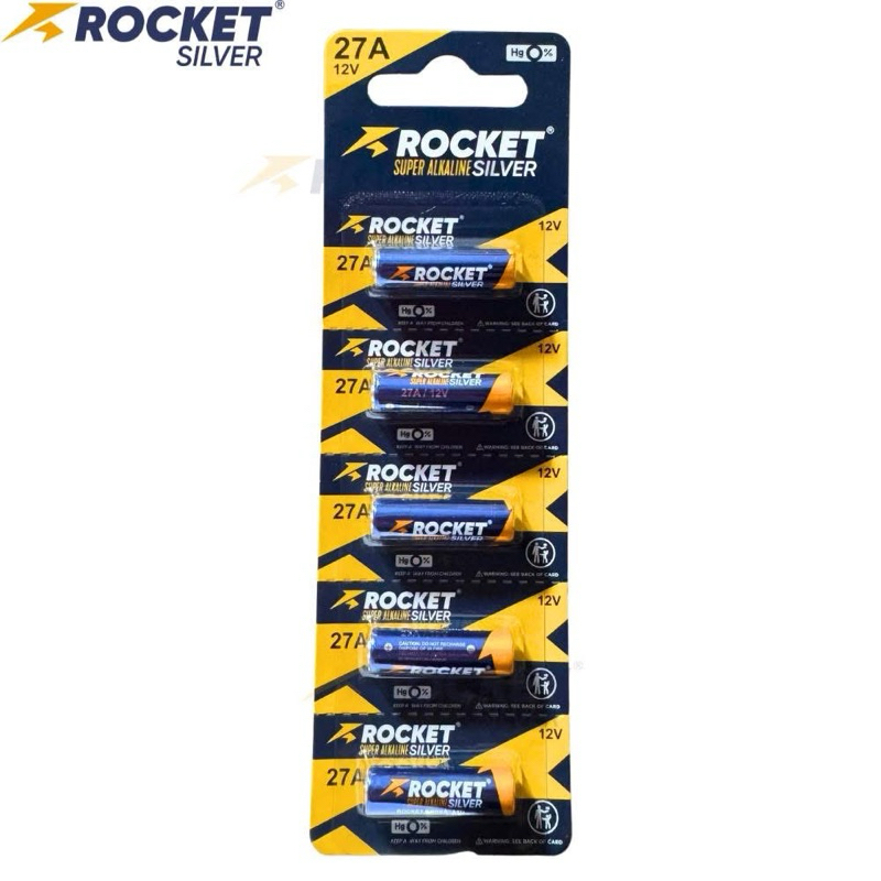 Vỉ 5 viên pin 12V A27 Rocket dùng cho chuông cửa, cửa cuốn, điều khiển ...
