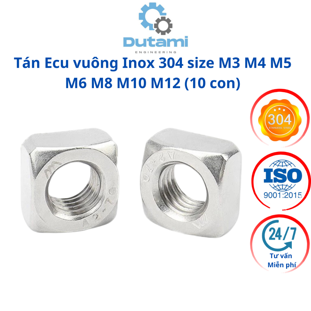 Tán vuông, đai ốc vuông inox304 M3 -M4 M5 - M6 - M8 - M10 - M12 | Shopee Việt Nam