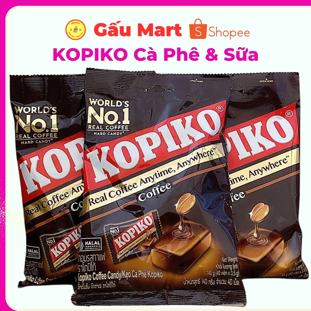 {Sỉ 5 Gói} Kẹo Kopiko Cà Phê Đen, Kẹo Cà Phê Sữa, Kẹo Ngậm Cafe, Gói 140g (40 viên), Kẹo Thơm ...