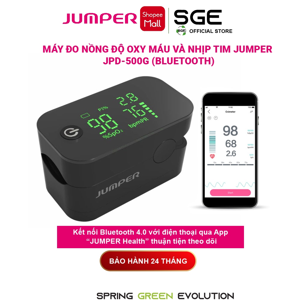 Máy Đo Nồng Độ Oxy Máu Và Nhịp Tim Jumper JPD-500G (Bluetooth) SGE ...