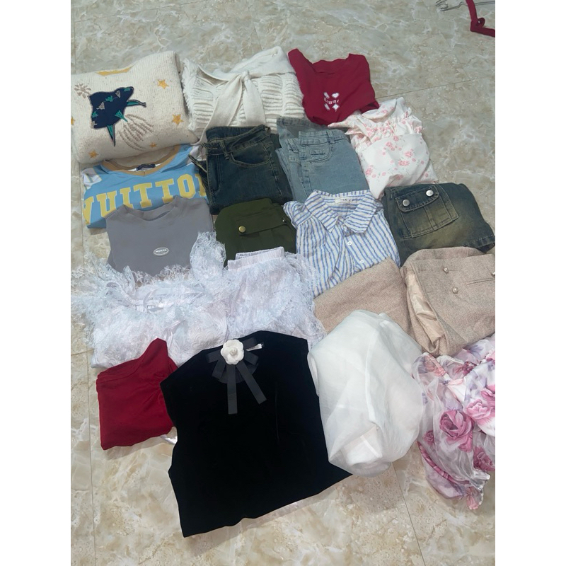 pass áo cdg, áo thun, set váy, set dạ, sơ mi, áo len, chân váy jeans, quần jean loe, áo tay dài ...