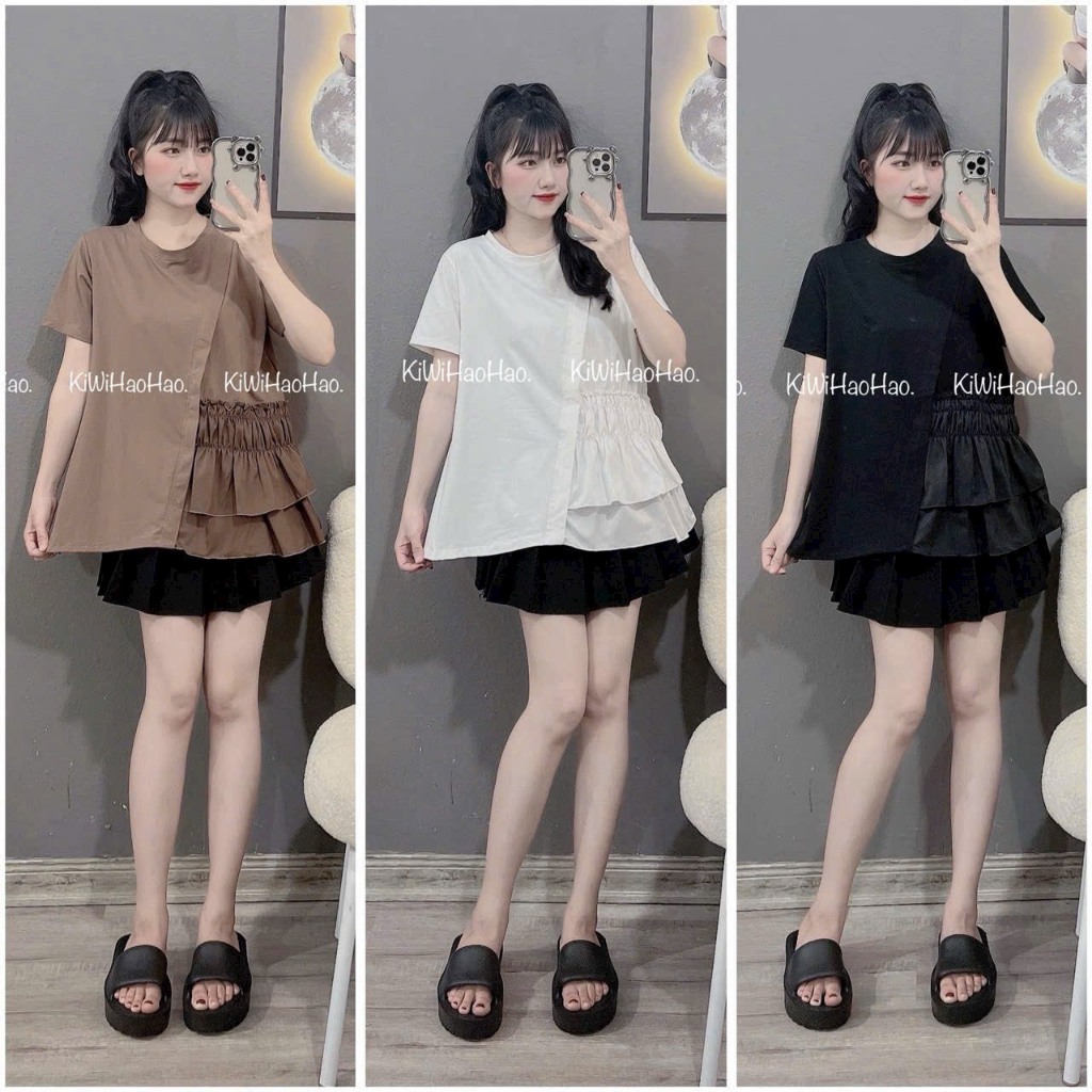 Áo bầu cộc tay chất liệu Cotton pha đũi vạt chéo bèo - A017 | Shopee ...