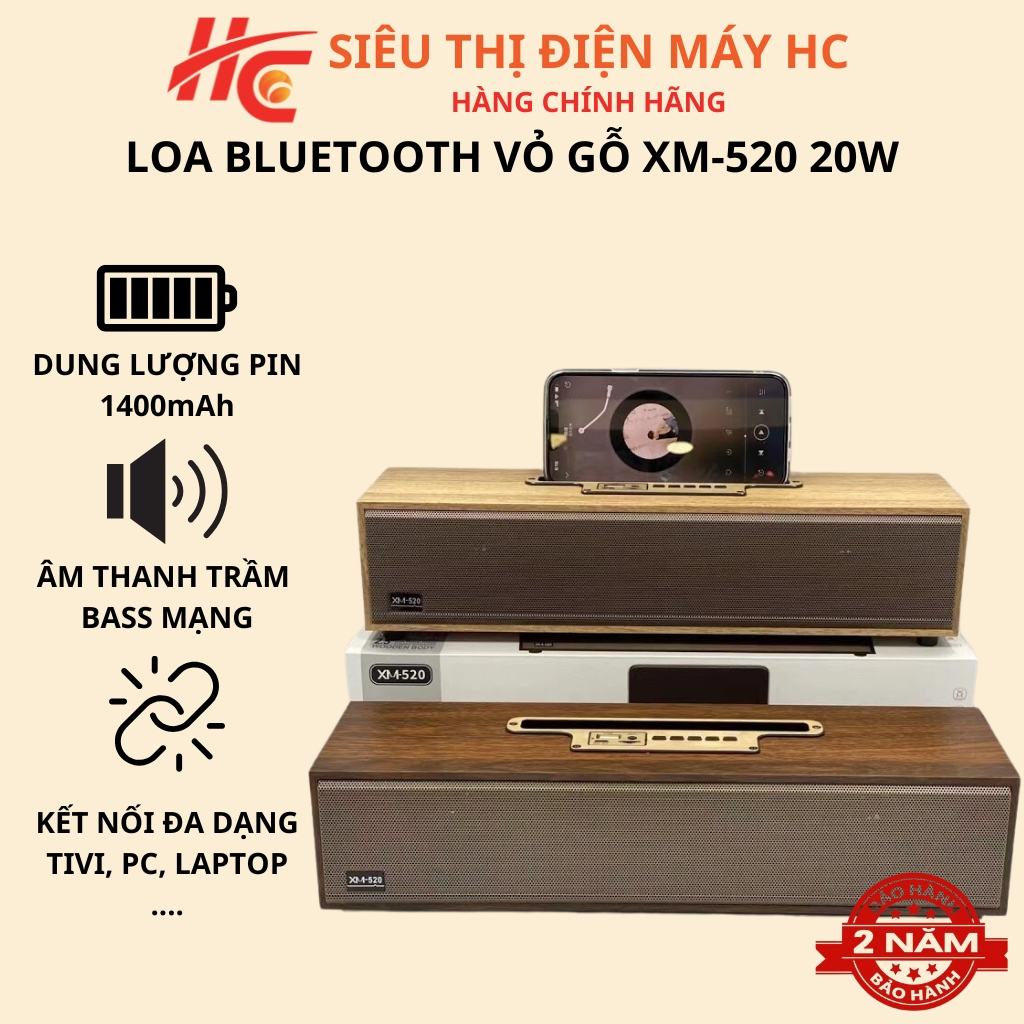 Loa bluetooth XM 520 Bass mạnh, công suất 20W siêu trầm , thiết kế vỏ gỗ dạng thanh để bàn Xm520 ...