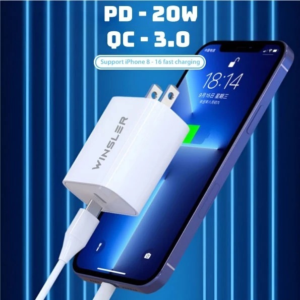 Củ sạc nhanh Winsler 20W PD 1C chuẩn PD nhỏ gọn tương thích nhiều thiết bị điện thoại ...