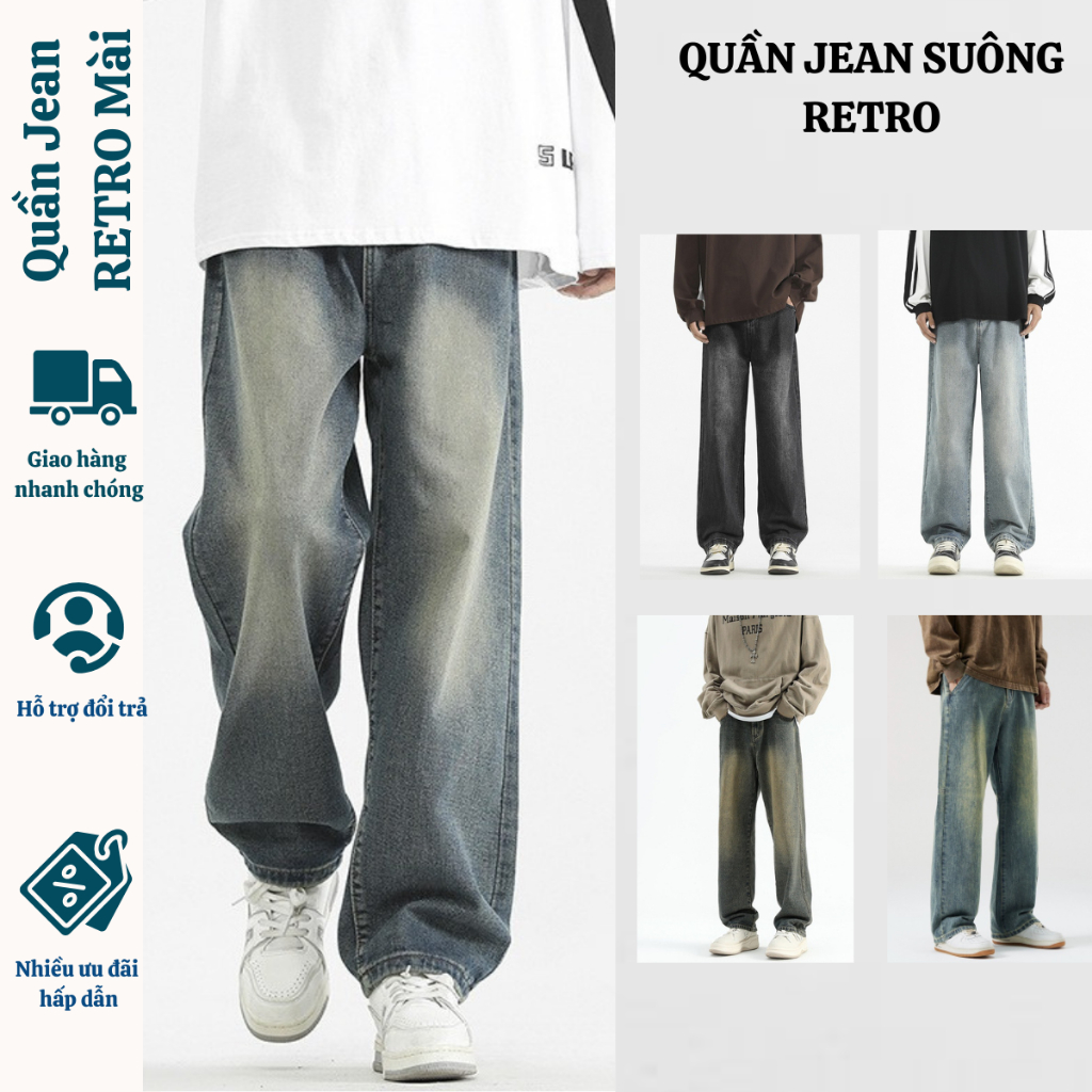 Quần jean nam Xanh RETRO FABUMAN dáng suông rộng chất vải jean mềm ống ...