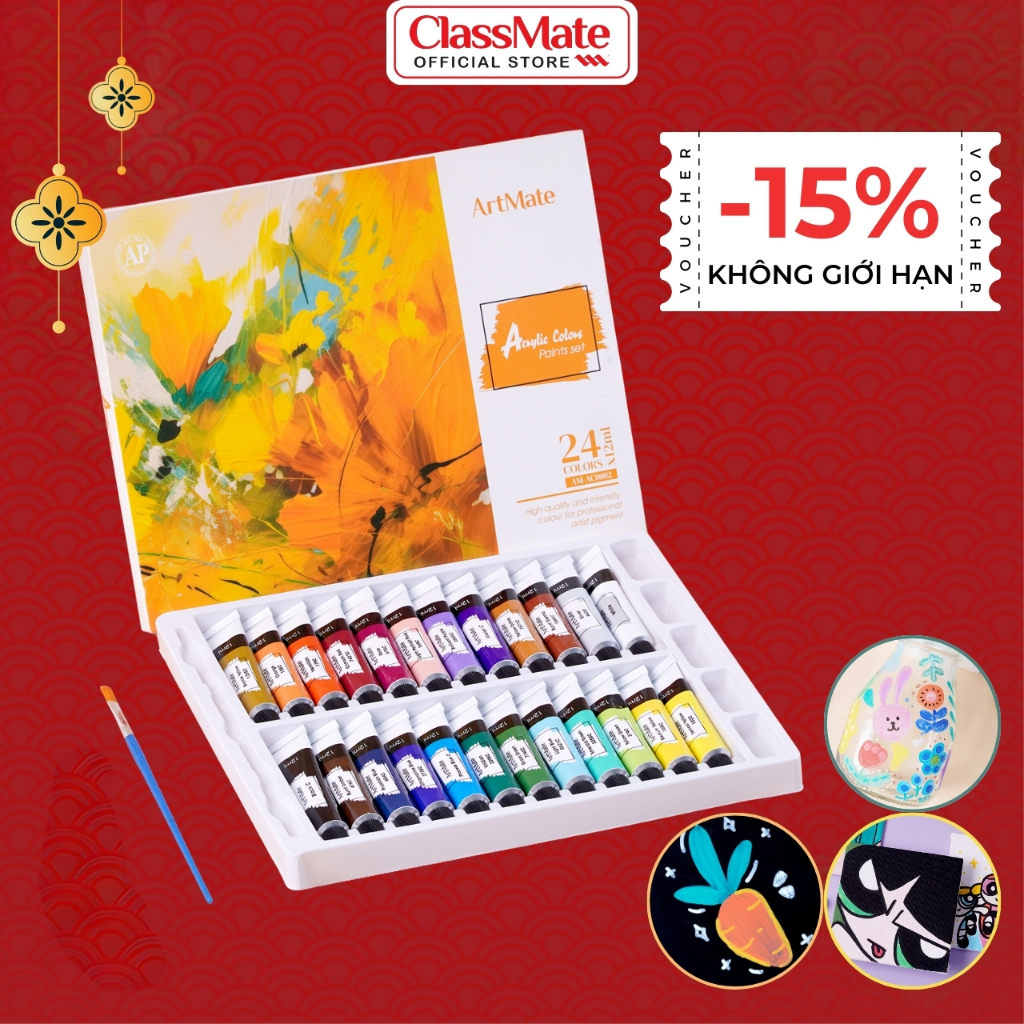 Màu Acrylic ARTMATE Màu Nước Acrylic Tuýp 12ml, 12/24 Màu Mịn Dễ Tán ...