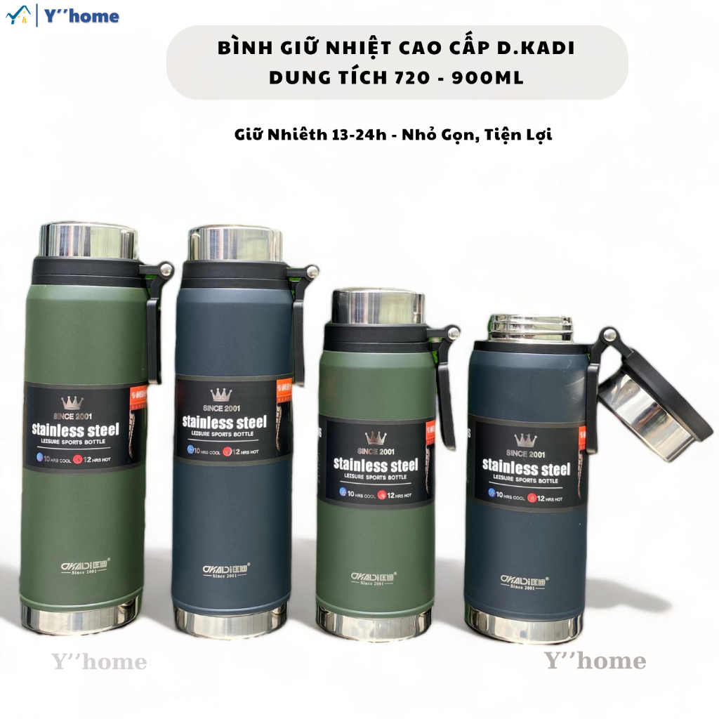 D.KaDi Bình giữ nhiệt cao cấp 720ml - 900ml, Bình nước phong cách thể thao, bằng inox 304 dày ...