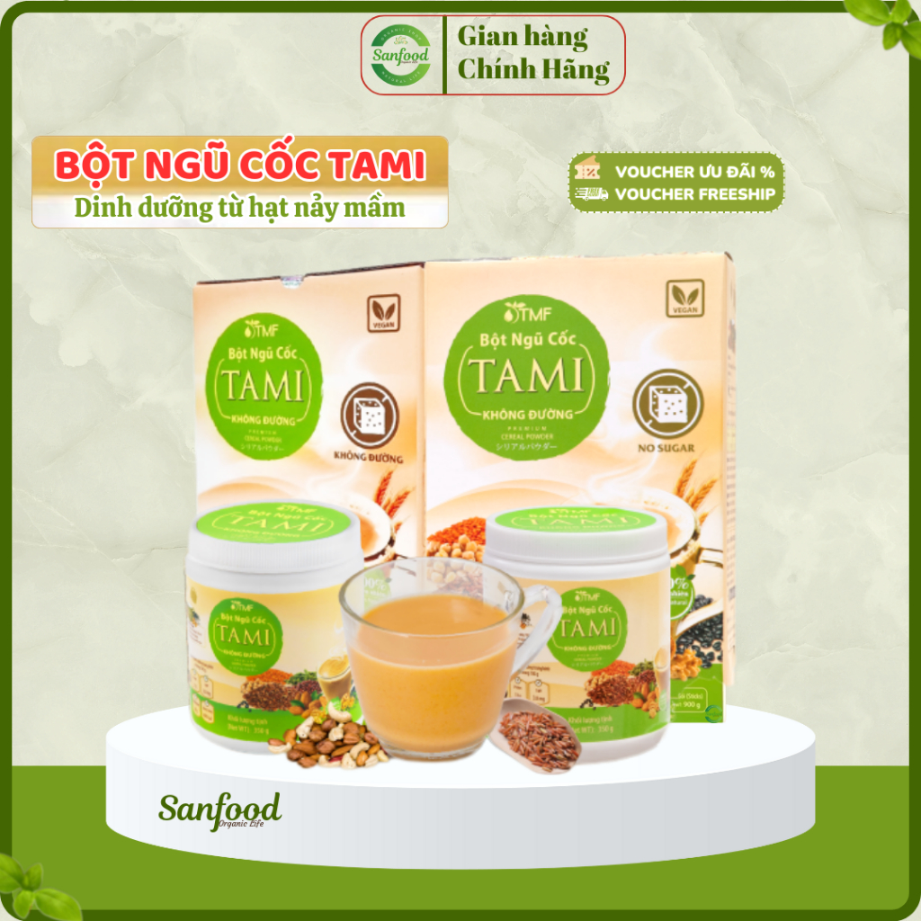 Bột ngũ cốc Tami không đường Hộp 900g (50 gói) dinh dưỡng từ hạt nảy ...