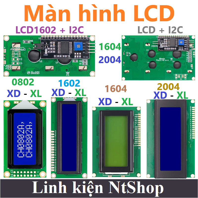 Màn hình LCD0802 / LCD1602 / LCD1604 / LCD2004 / I2C LCD Màu xanh dương / Xanh lá | Shopee Việt Nam