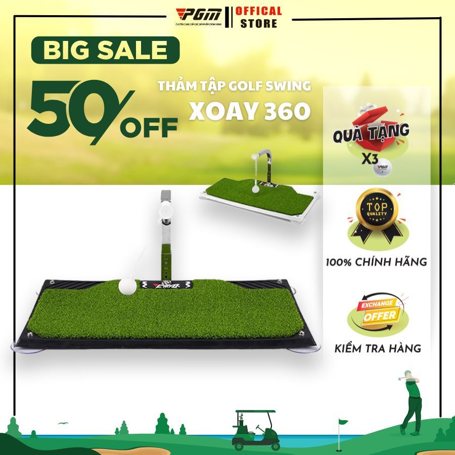 Thảm Tập Golf, Thảm Tập Swing, PGM, Thảm Golf Xoay 360, Thảm Golf Bóng Tự Động Trả Về, Bám Đất ...