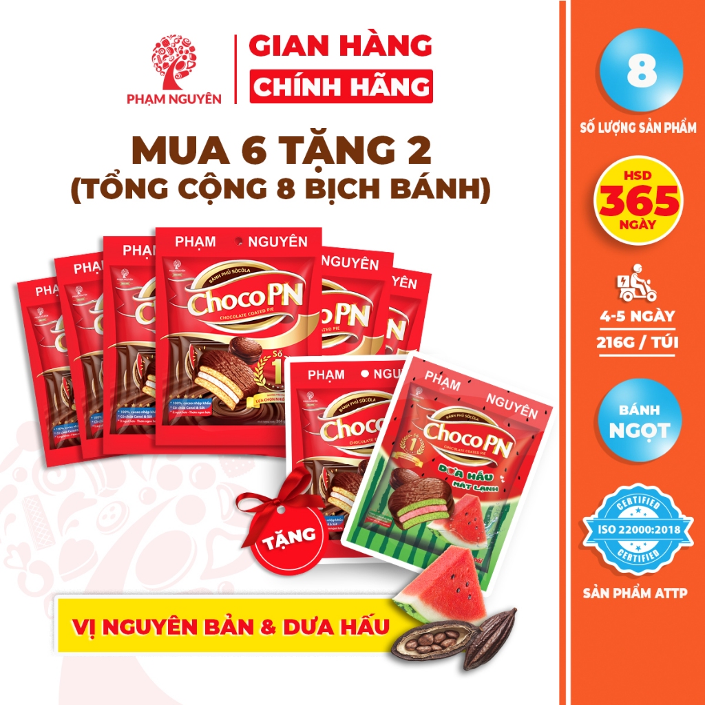 [MUA 6 TẶNG 2] Tổng cộng 8 Bịch Bánh phủ socola Choco PN - Thương hiệu số một 216g | Đồ ăn vặt ...